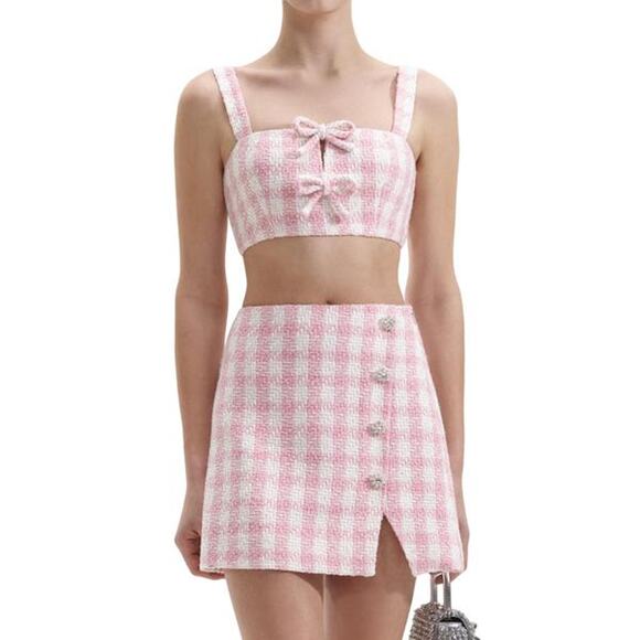 Self-Portrait | Skirts | Self Portrait Check Boucle Crop Top And ...